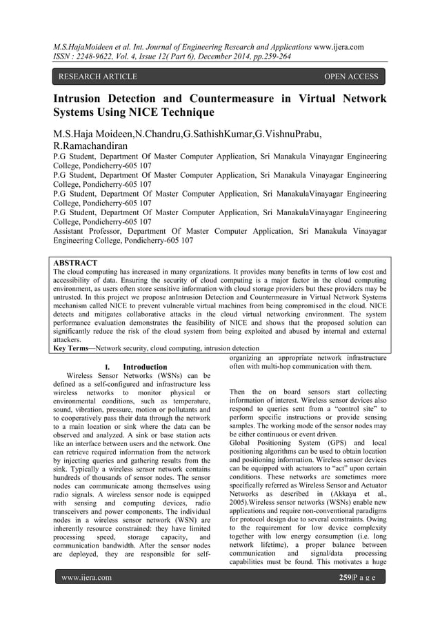 Intrusion Detection and Countermeasure in Virtual Network Systems Using NICE Technique | PDF ...