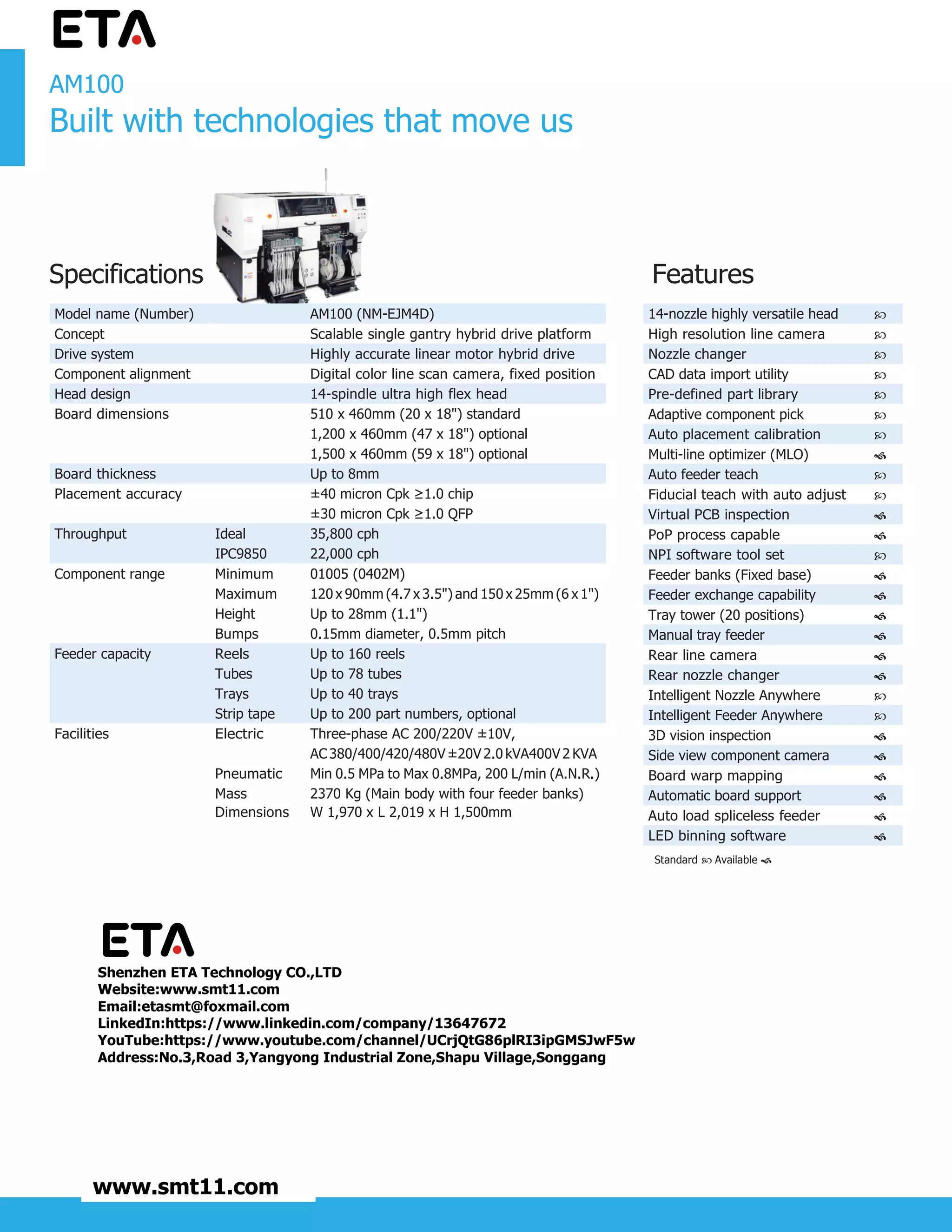 Panasonic pick and place machine Am100 introduction | PDF