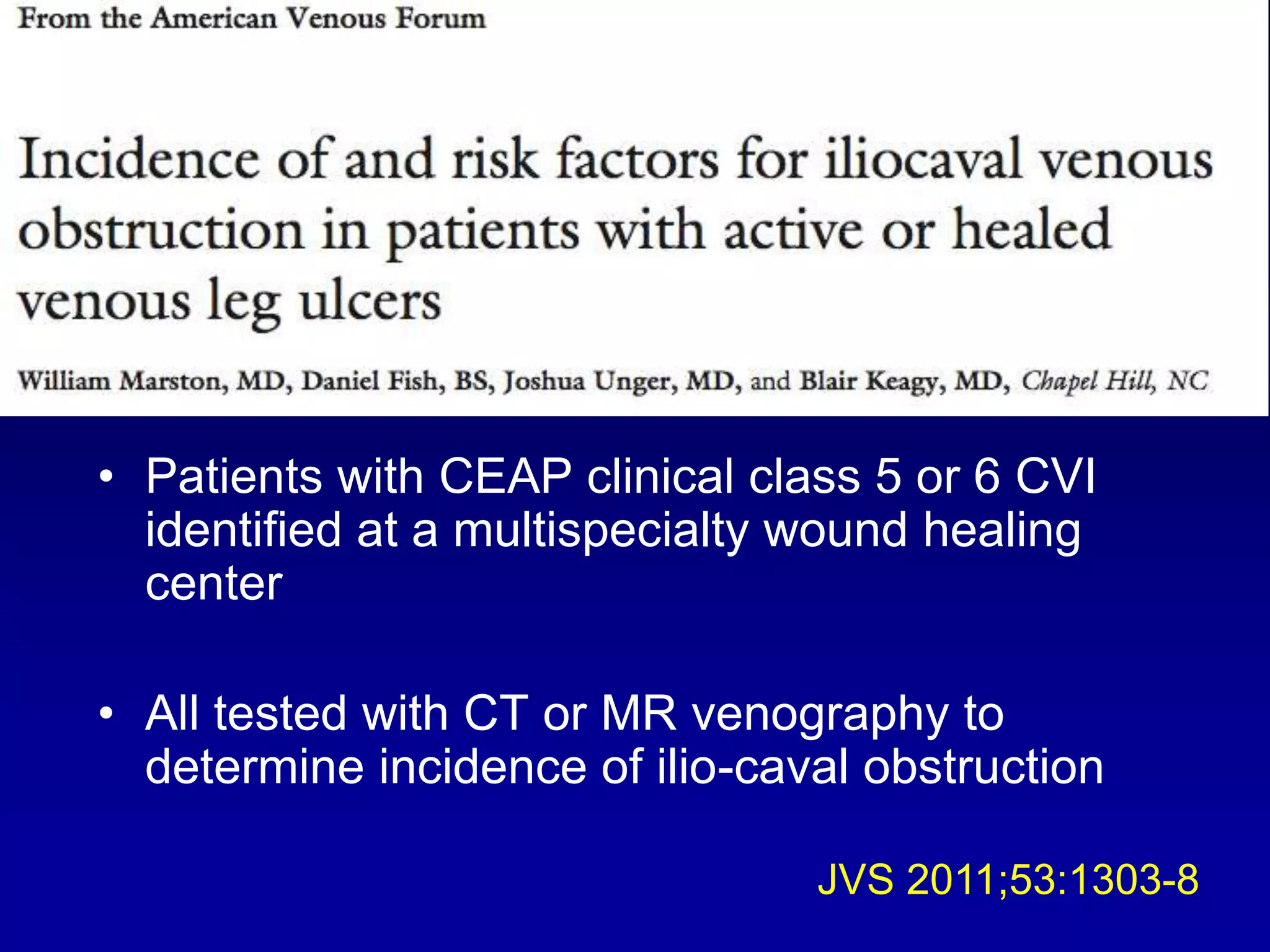 Diagnosis of Llio-caval Venous Obstruction: Causes of Venous ...