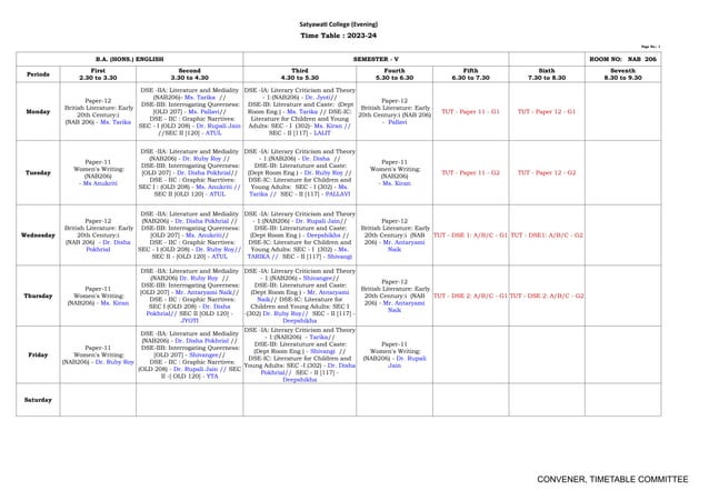 timetable sem v 2023 24 | PDF