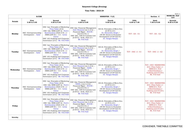 timetable sem v 2023 24 | PDF