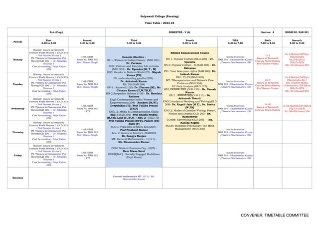 timetable sem v 2023 24 | PDF