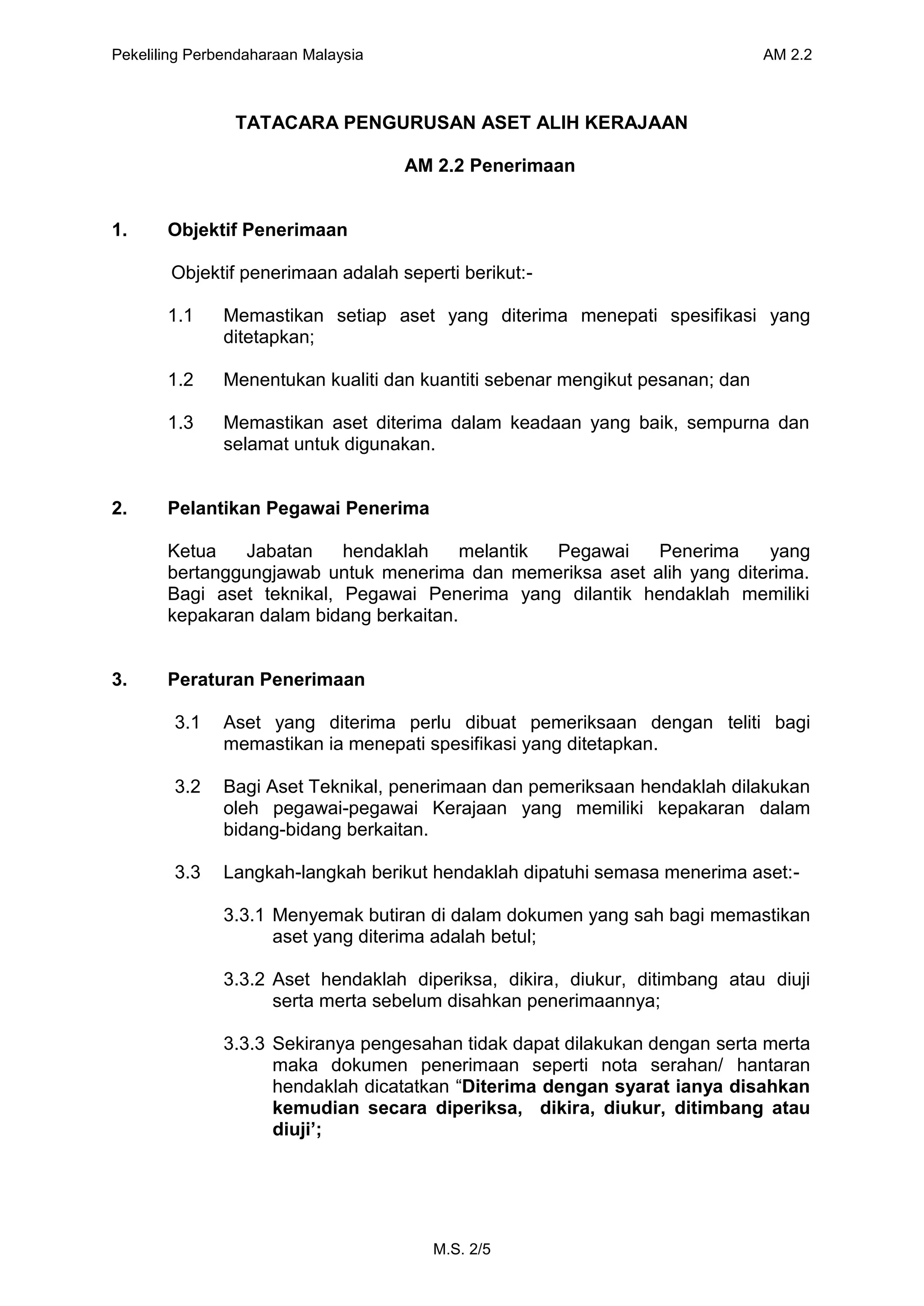 Am 2 tatacara pengurusan aset alih kerajaan [penuh] | PDF