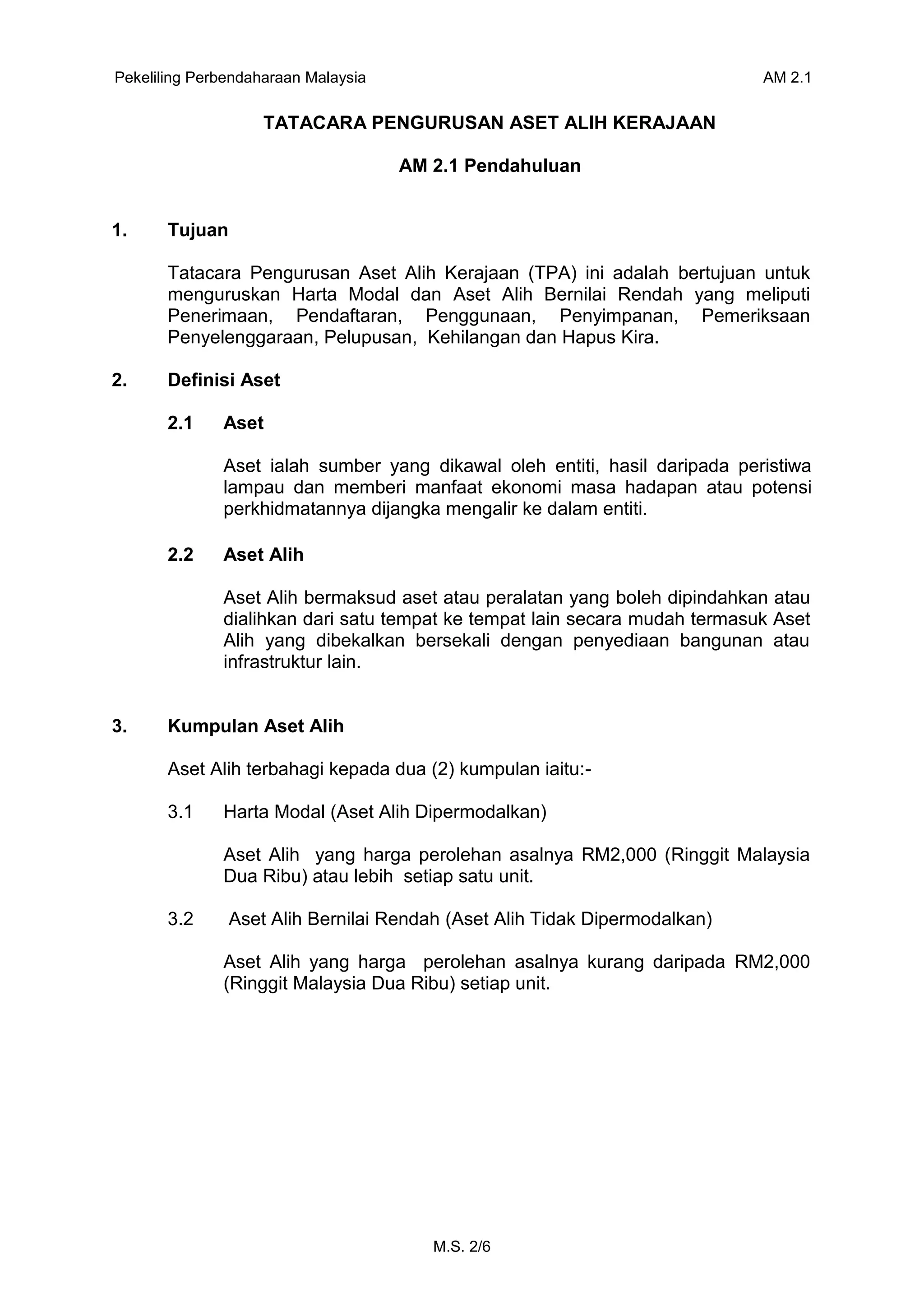 Am 2 tatacara pengurusan aset alih kerajaan [penuh] | PDF