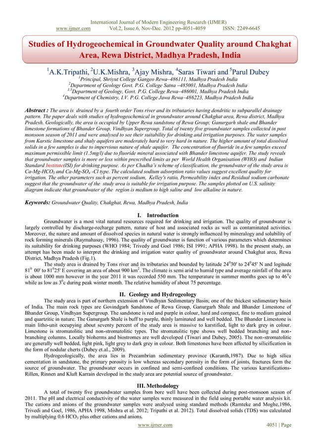 Groundwater Quality Study Around Chakghat Area | PDF