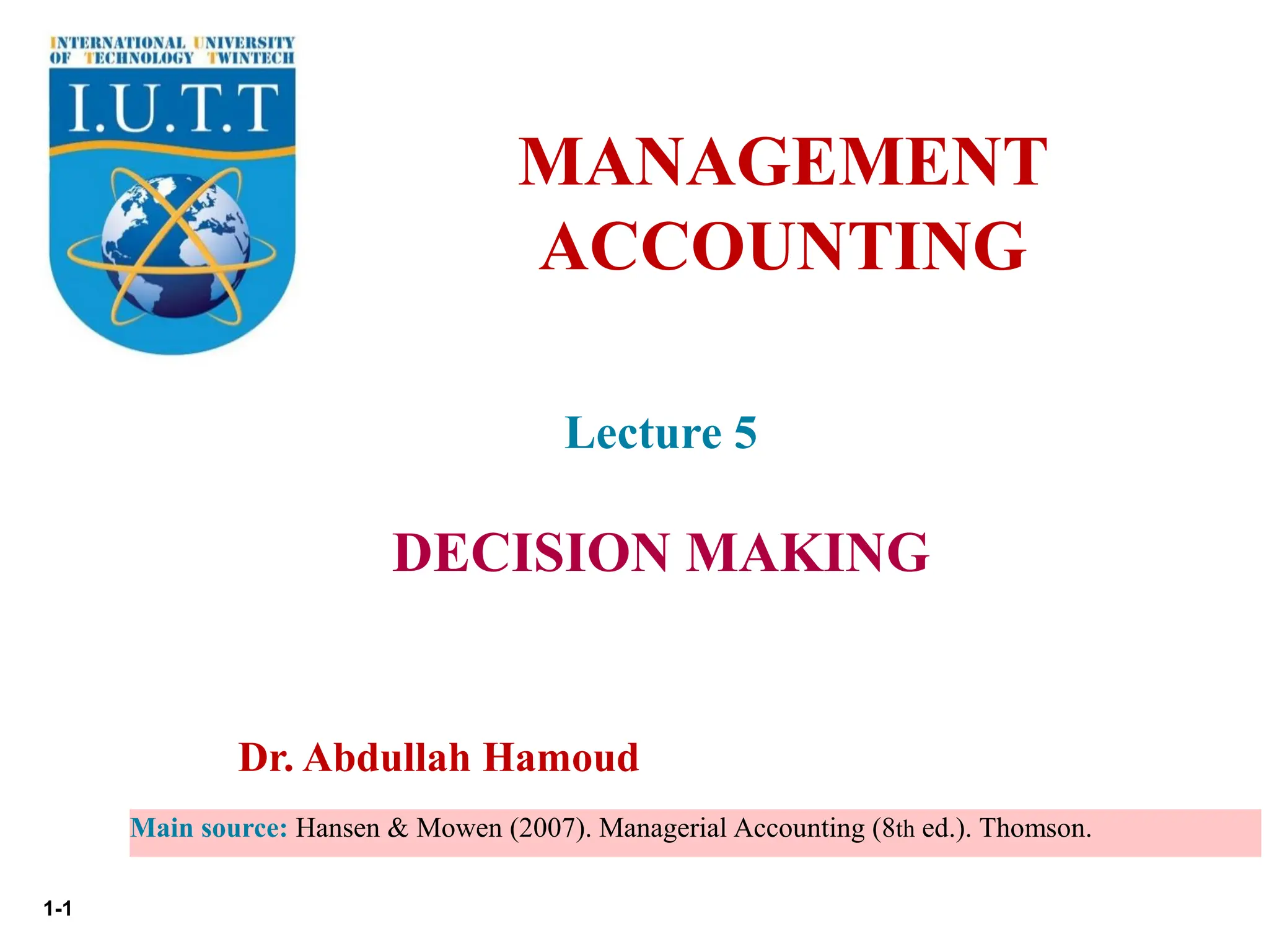 Ama Lecture 5 Pdf Advance Management Accounting Ppt