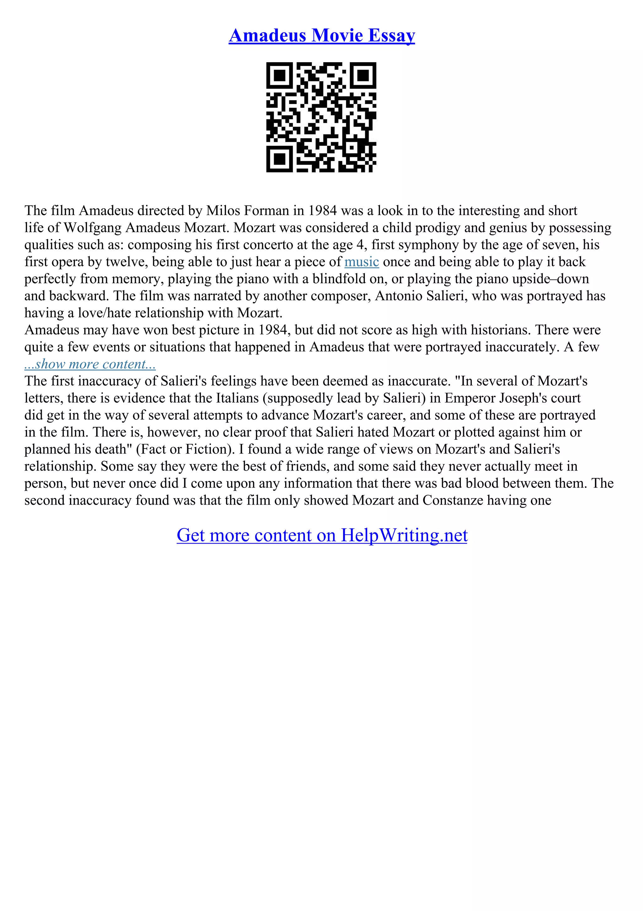 Amadeus Movie Essay | PDF