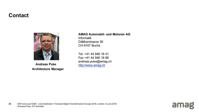 AMAG Forrester about SAP & Lean Enterprise Architecture Management using LeanIX | PPT