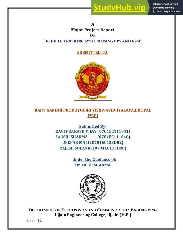 A Major Project Report On Quot VEHICLE TRACKING SYSTEM USING GPS AND GSM Quot .Project Report ...