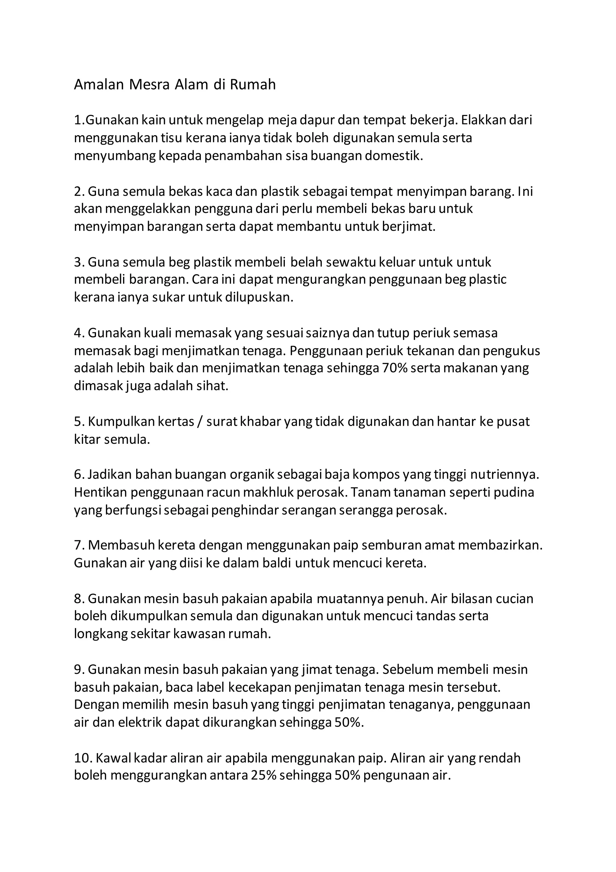 Amalan mesra alam di rumah | DOCX