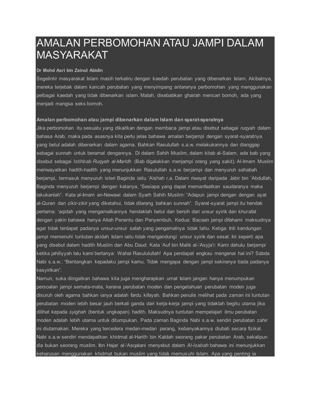 Amalan perbomohan atau jampi dalam masyarakat | DOCX