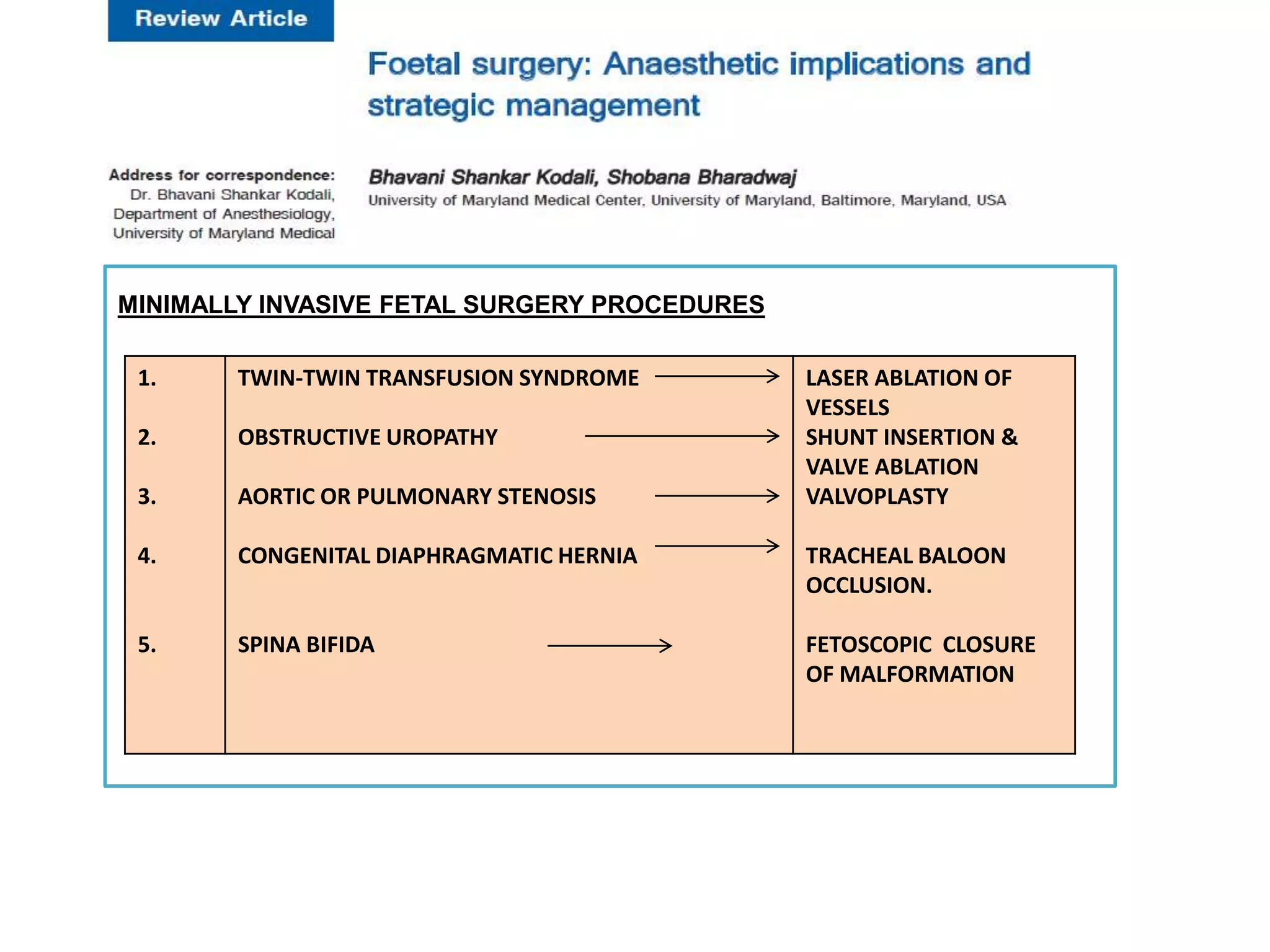 Anesthesia for Fetal Surgery | PPTX