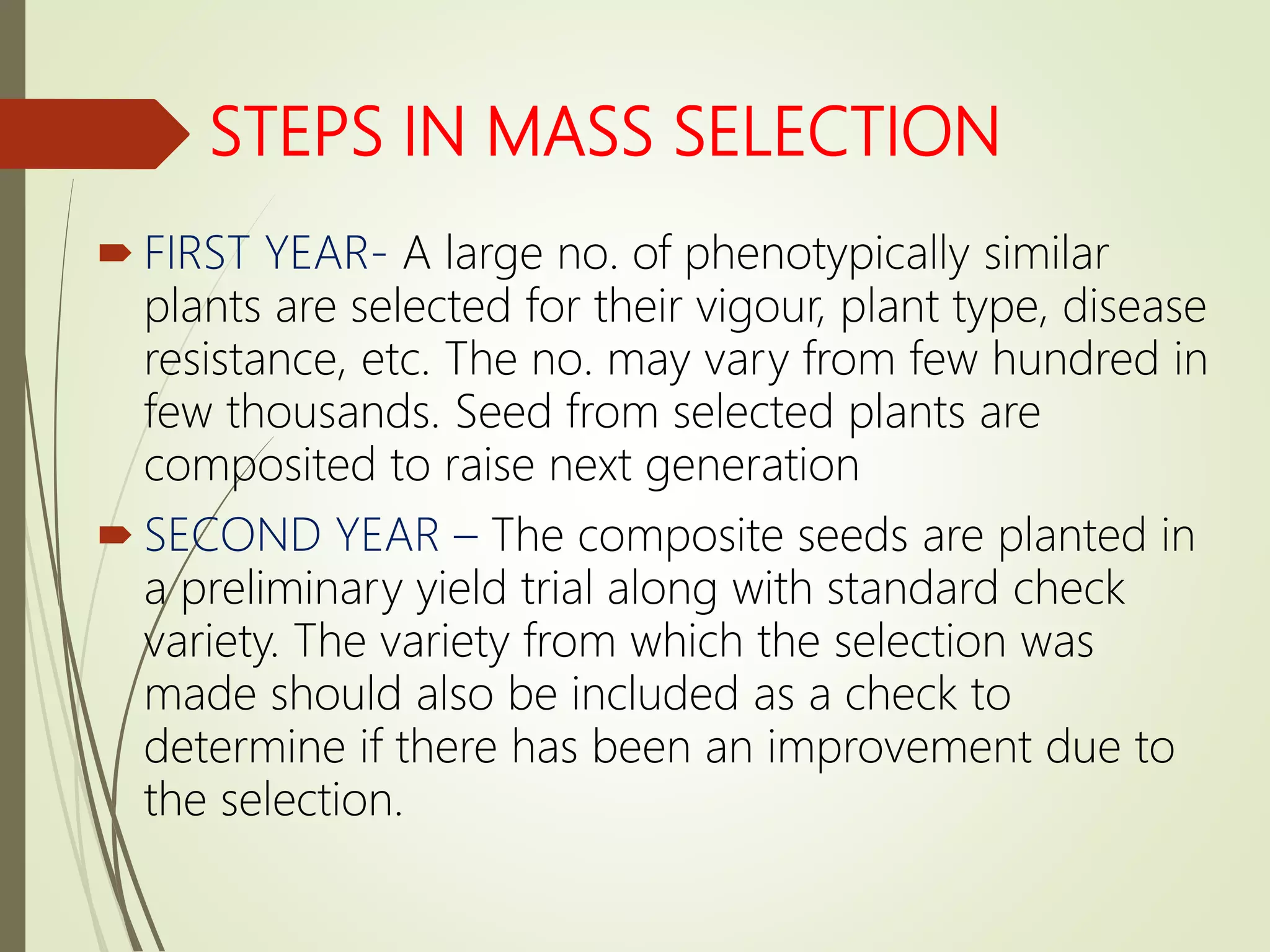 SELECTION- PURELINE & MASS METHODS | PPTX