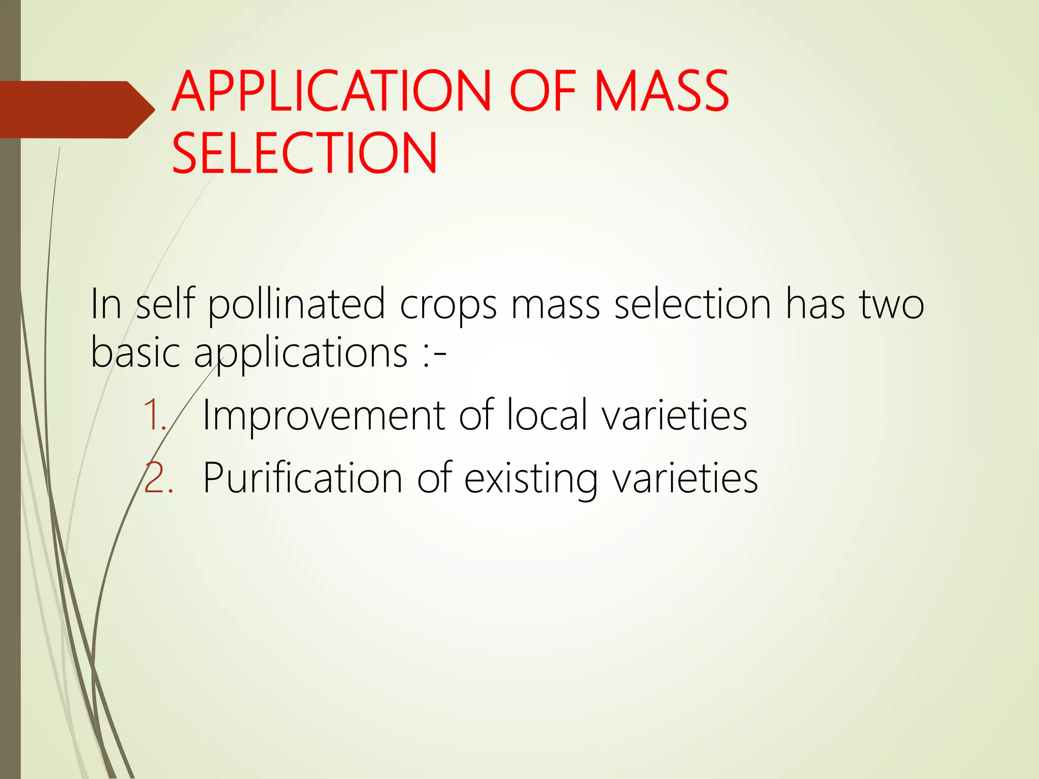 SELECTION- PURELINE & MASS METHODS | PPTX