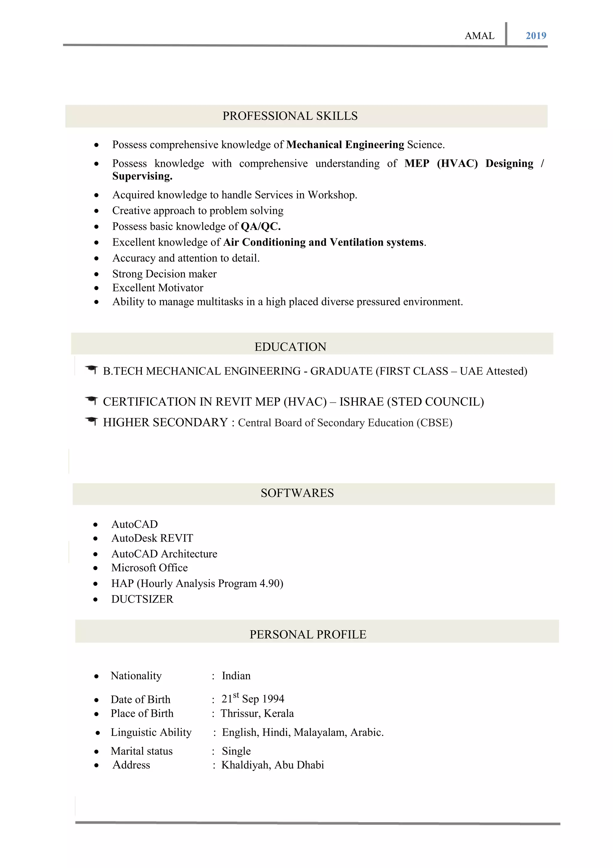 Amal Moideen CV | PDF