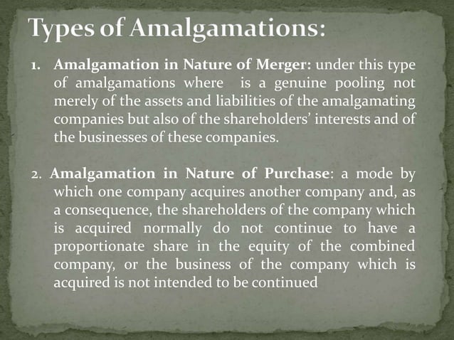 Amalgamation of companies | PPTX | Mergers and Acquisitions | Business ...