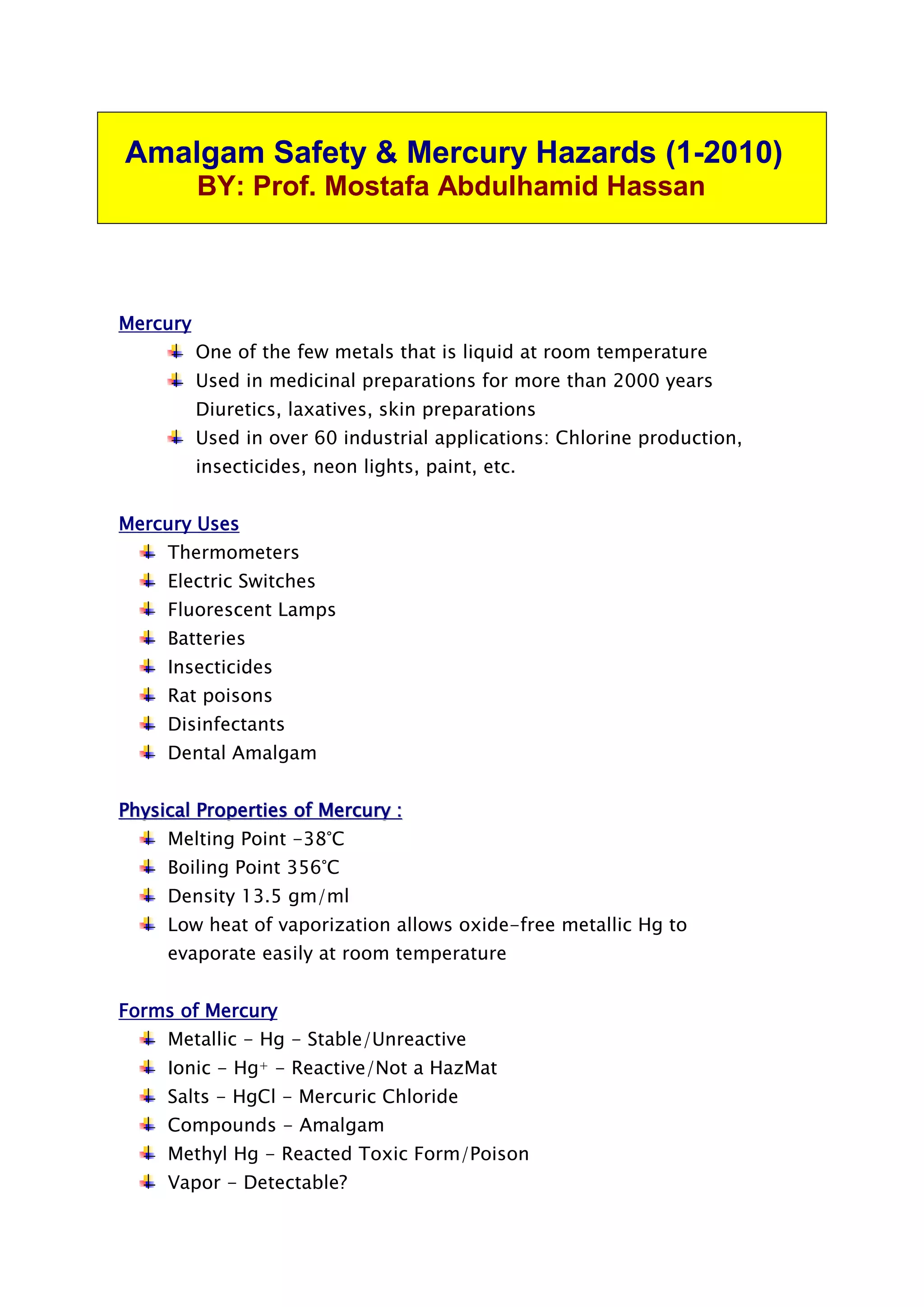 Amalgam safety & mercury hazards 3rd year 1 2012 | DOCX