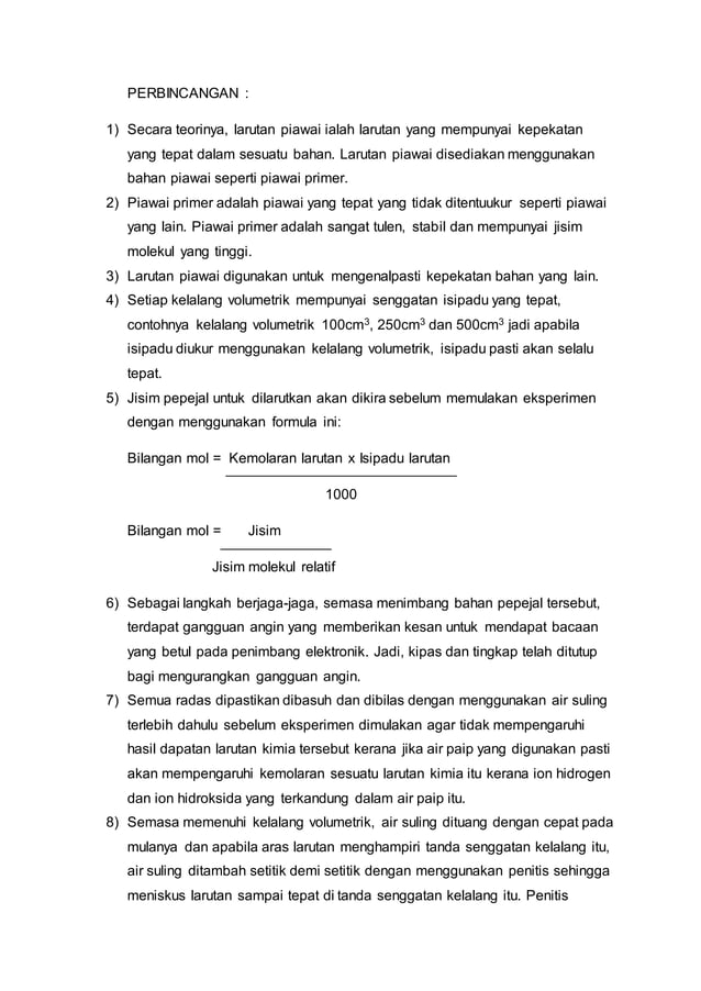SCE1014 Amali 1 - Larutan Piawai | PDF