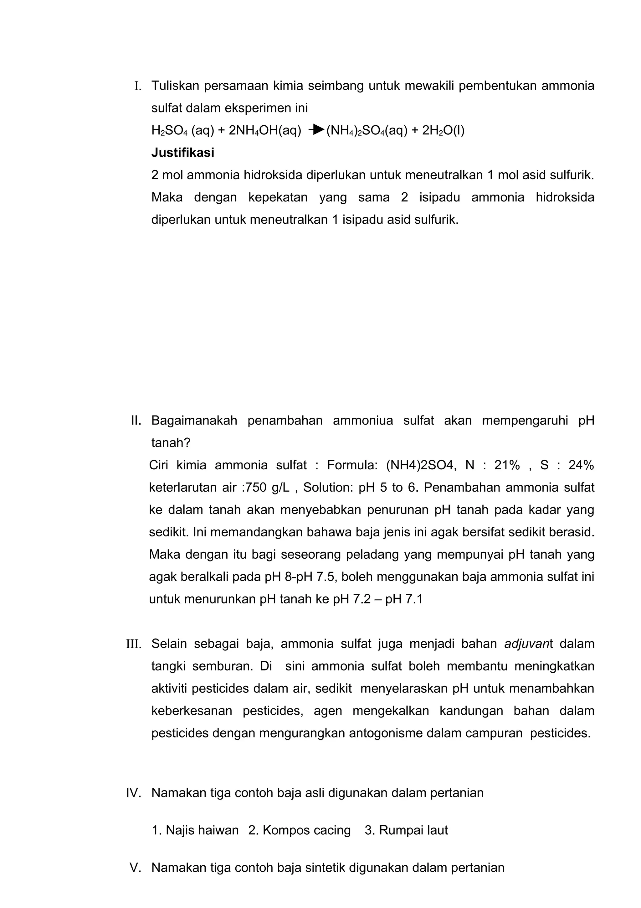 Amali asid sulfurik dan garam ammonia | PDF
