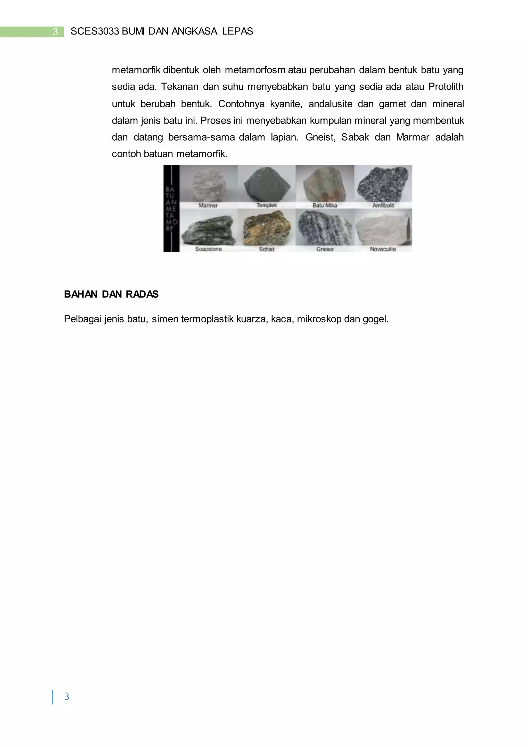 Amali 2: Mengenalpasti batu-batuan (igneus, sedimen, metamorfik) | DOCX