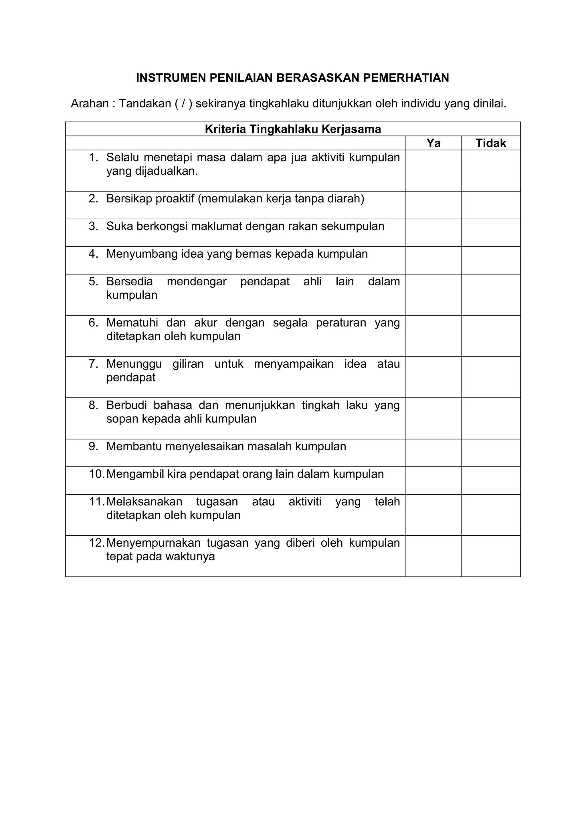 Amali instrumen penilaian berasaskan pemerhatian | DOCX