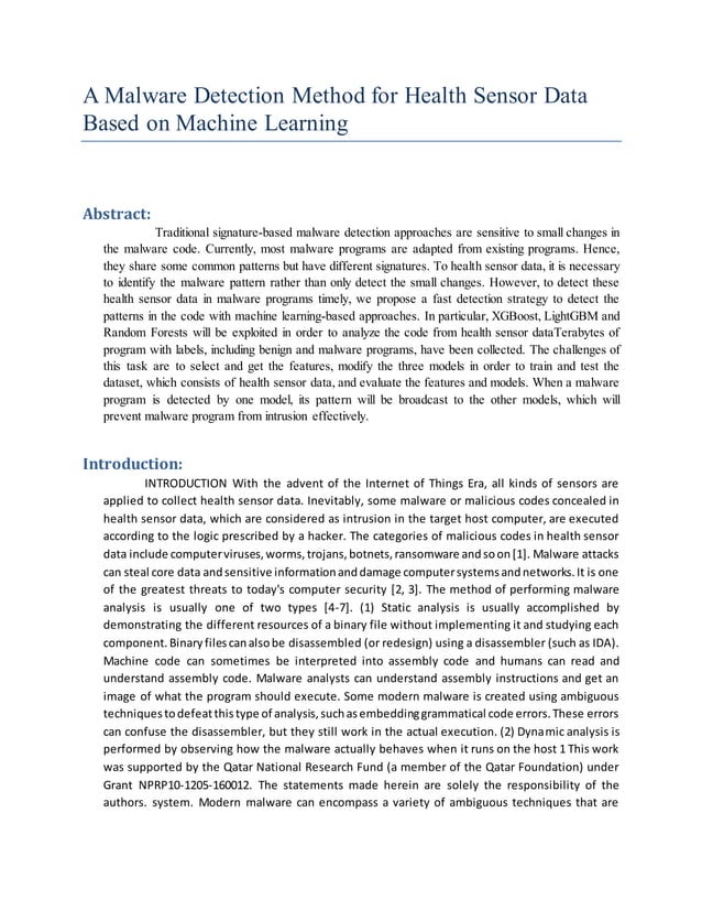A malware detection method for health sensor data based on machine ...