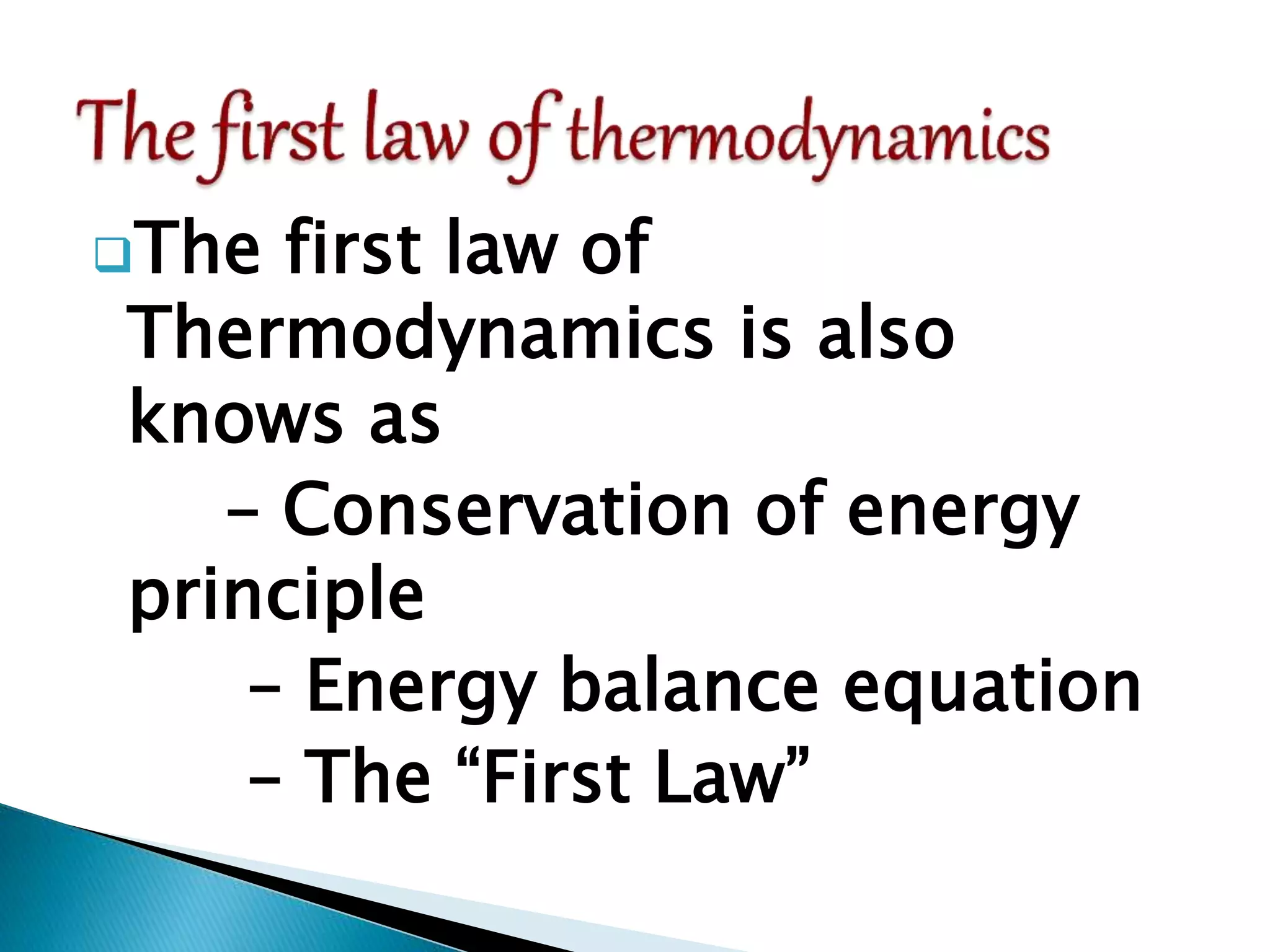 THE FIRST LAW OF THERMODYNAMIC BSC I 2018 | PPTX