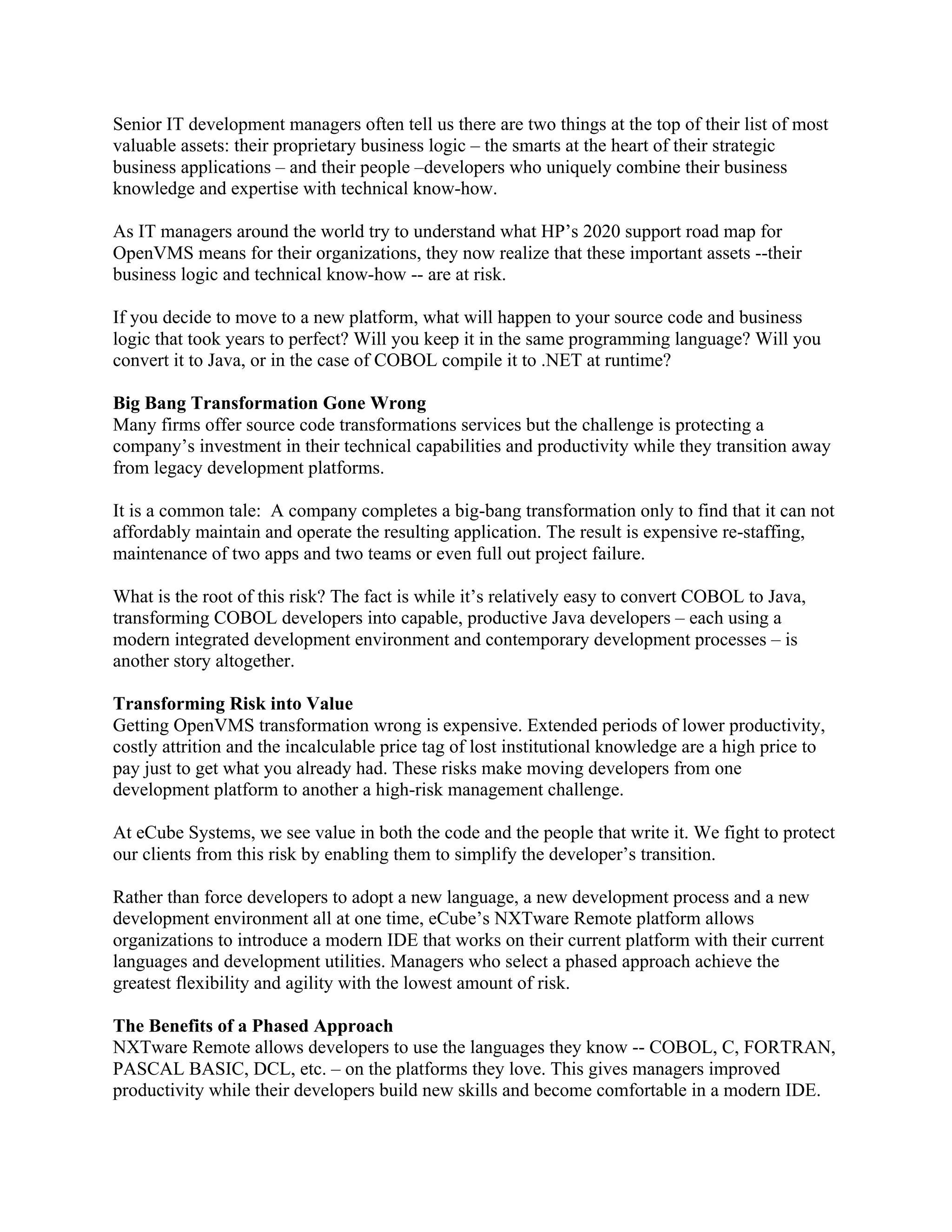 A Manager’s Guide to OpenVMS Transitions: Protecting your Greatest ...