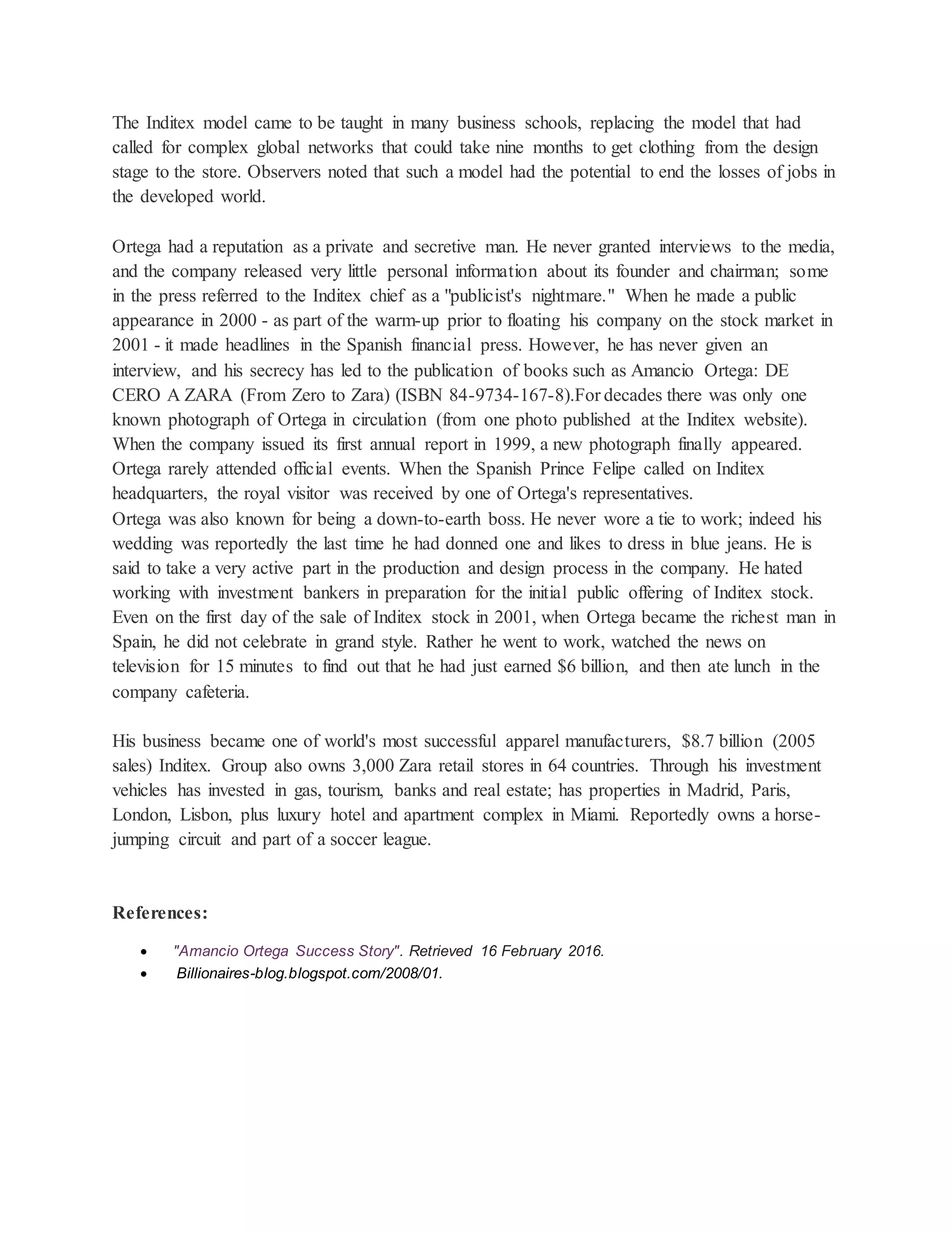 Amancio ortega gaona | DOCX | Business | Business and Finance