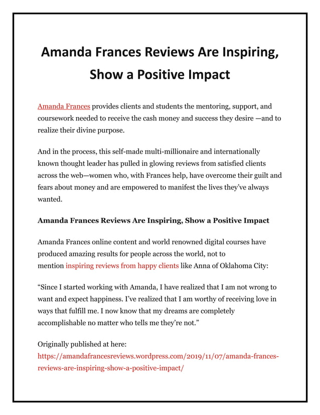 Amanda Frances Reviews Are Inspiring, Show a Positive Impact | PDF