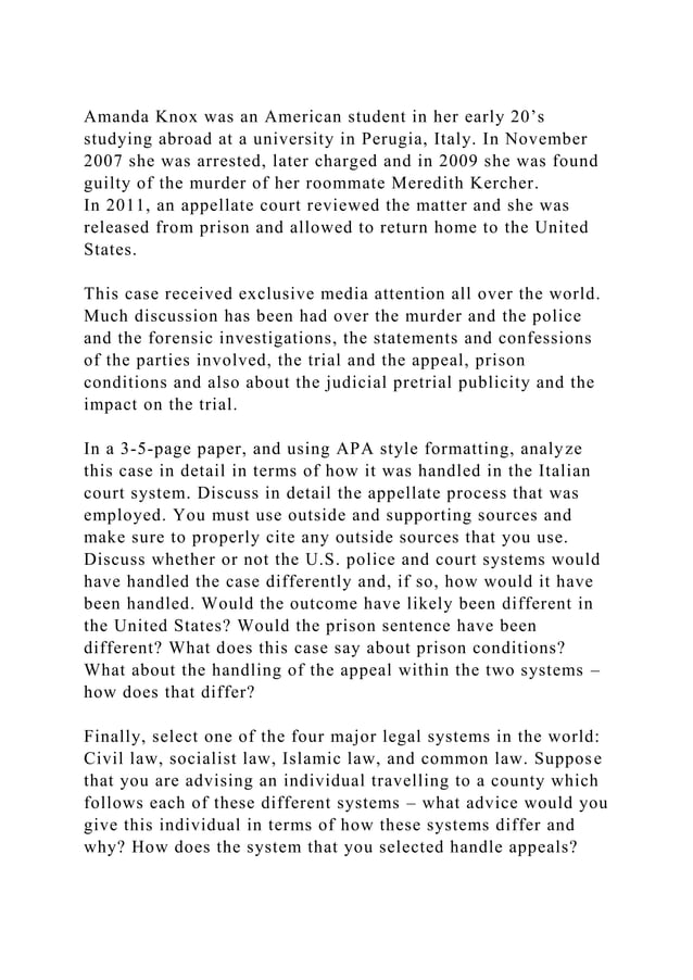 Amanda Knox was an American student in her early 20’s studying abroa.docx | Legal Services ...