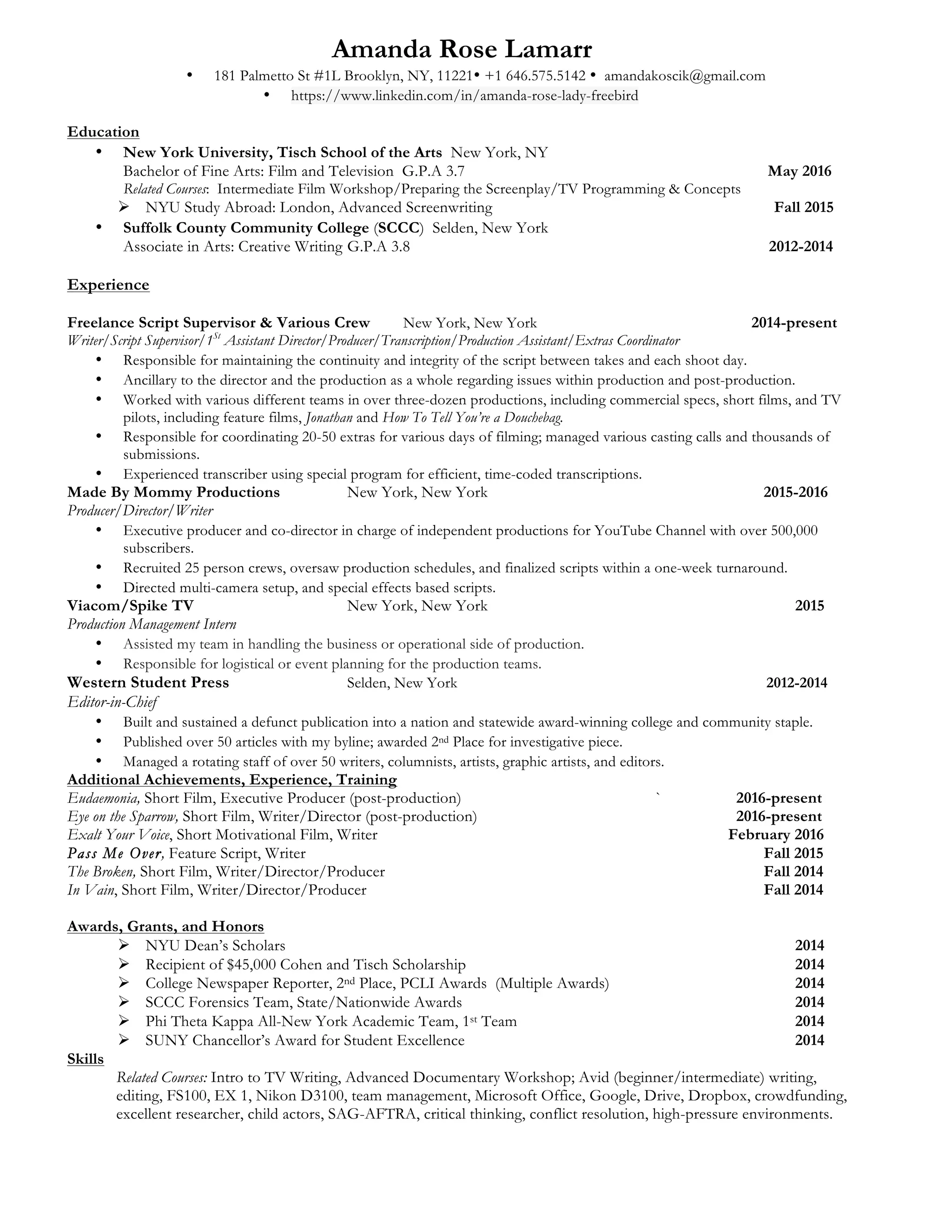 Amanda lamarr film_tv_resume | PDF