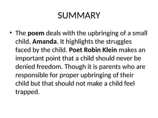 AMANDA ppt poem for class 10 English CBSE | PPTX