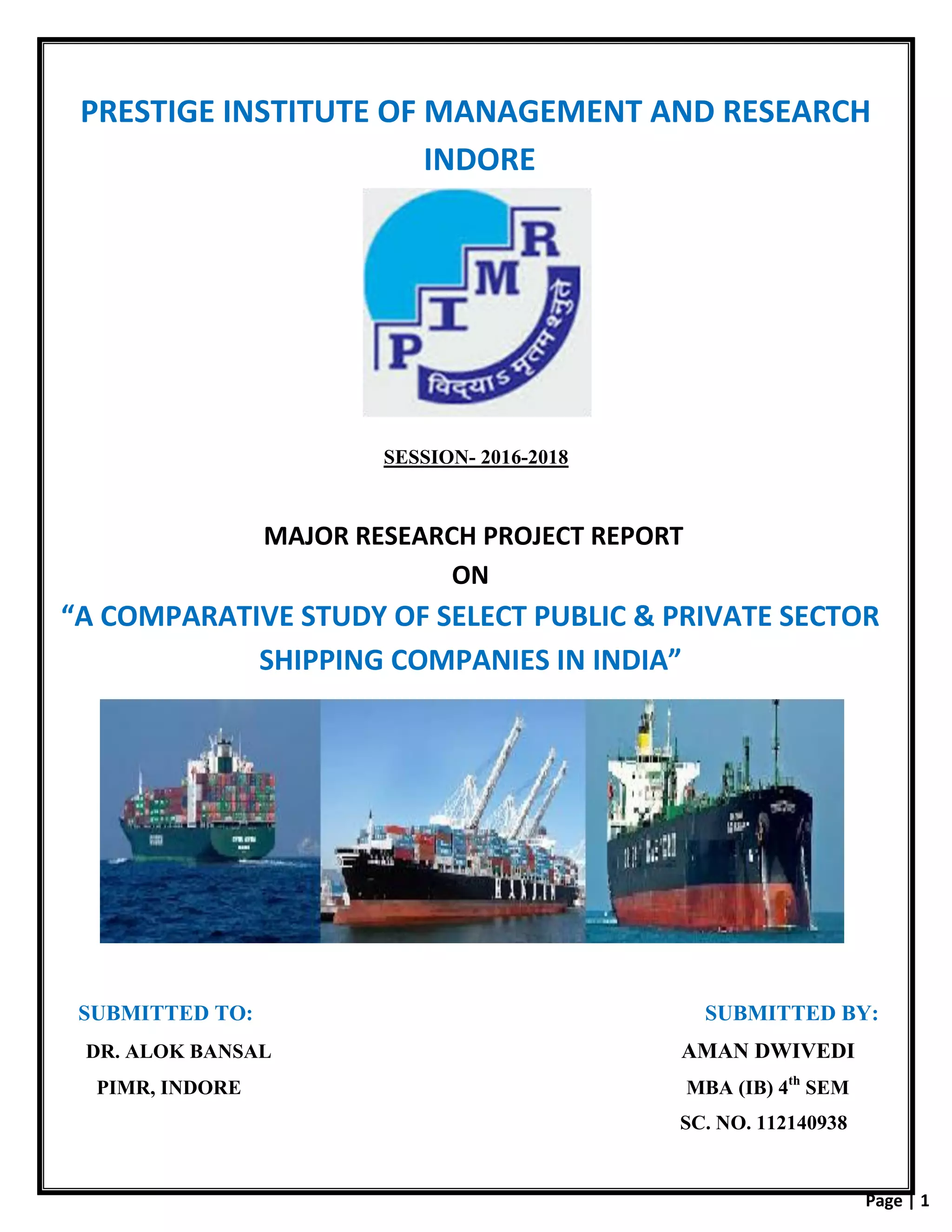 MAJOR RESEARCH PROJECT REPORT ON A COMPARATIVE STUDY OF SELECT PUBLIC ...