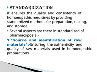 Homoeopathic pharmacopoeia standardization and quality control | PPTX