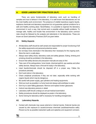 A Manual On Analytical Techniques A. GOOD LABORATORY PRACTICES (GLP | PDF