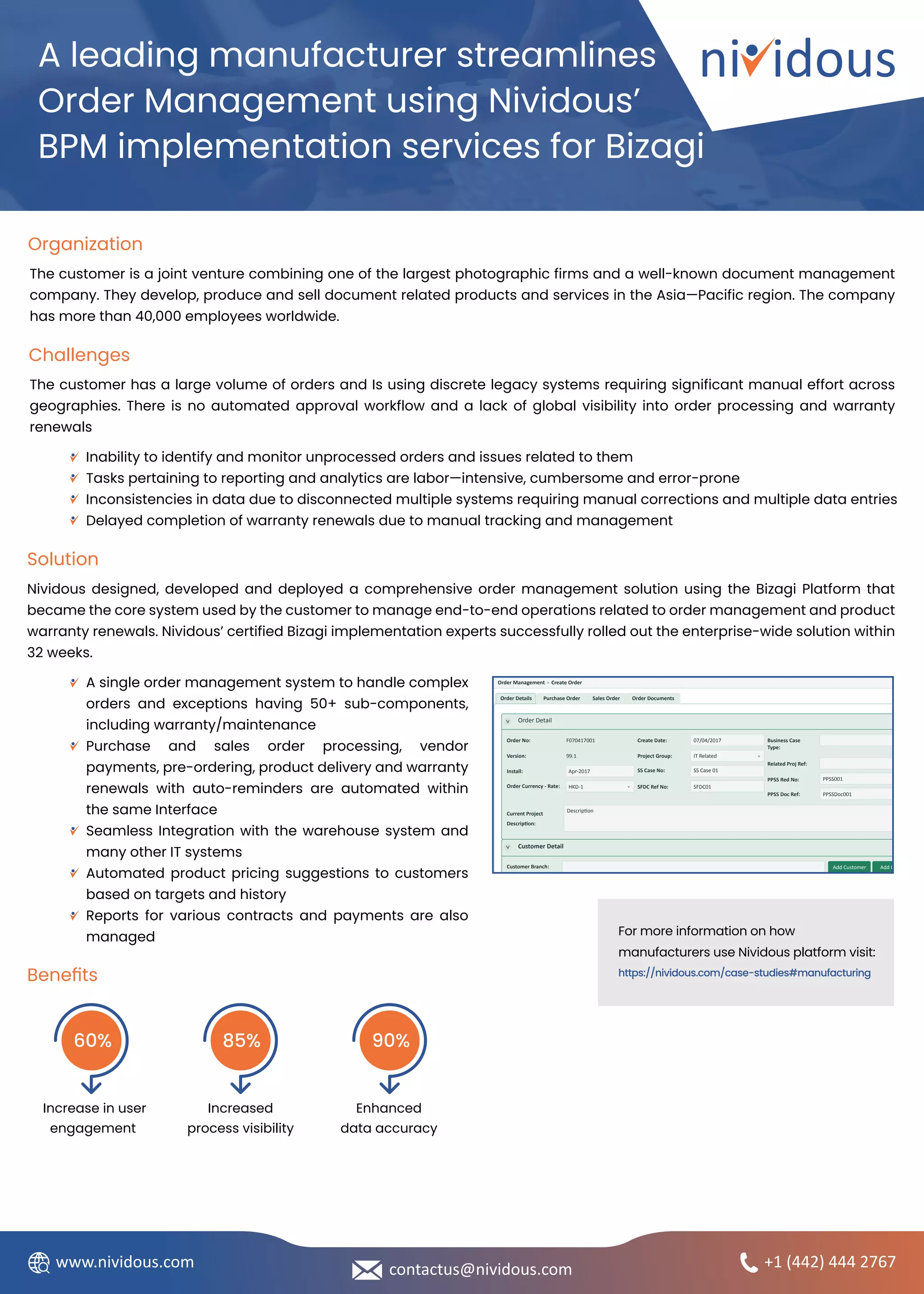 A manufacturer automates order management process with bizagi bpm ...