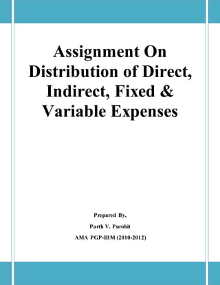 Distribution of Direct indirect fixed and Variable | DOCX