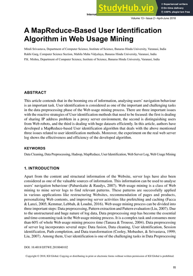 A MapReduce-Based User Identification Algorithm in Web Usage Mining.pdf | Web Development | Internet