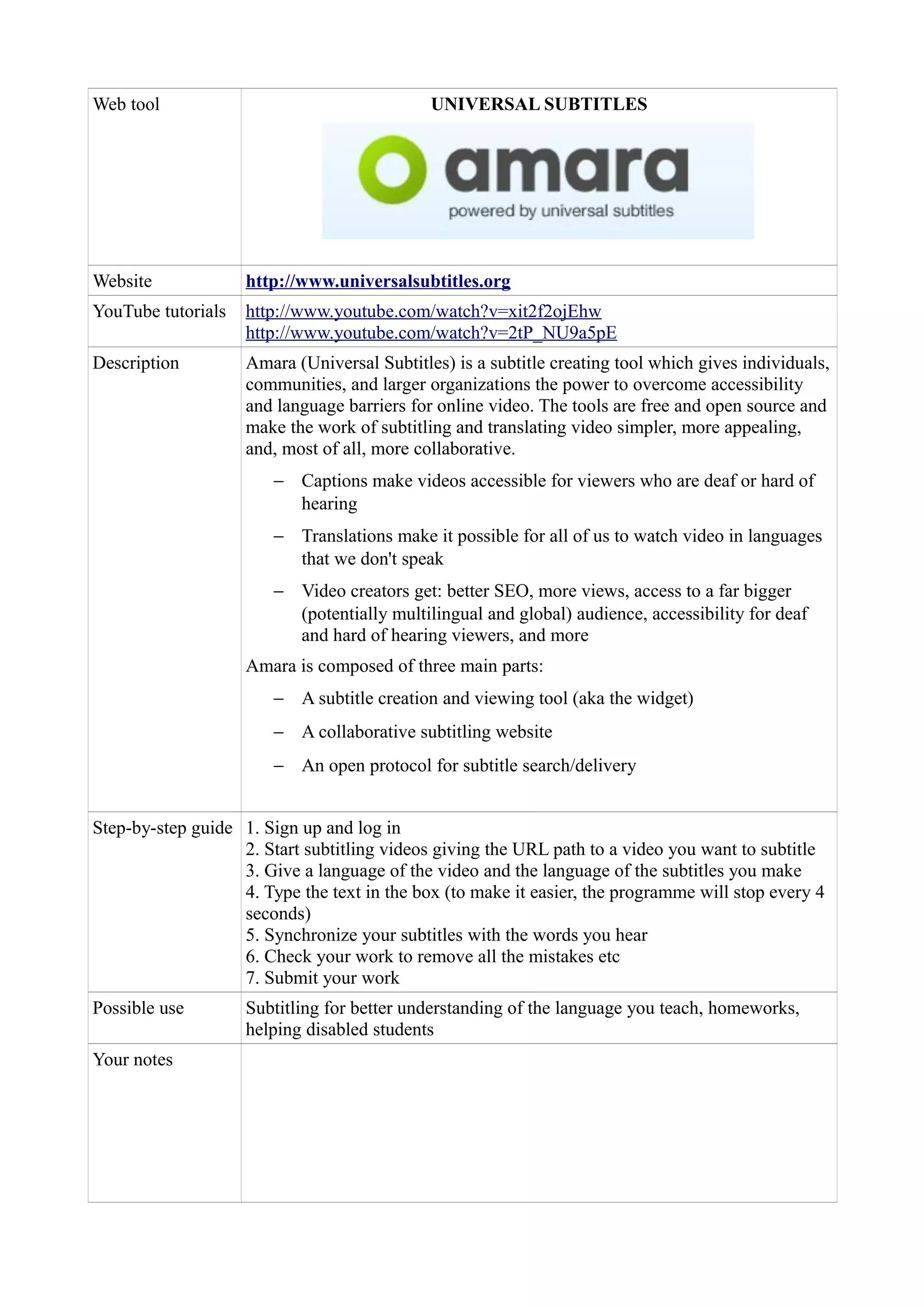 Amara - Universal subtitle | DOC