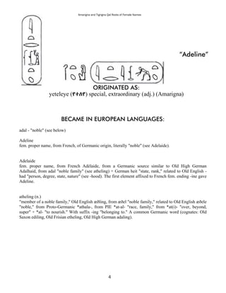 Amarigna & Tigrigna Qal Roots of Female Names | PDF