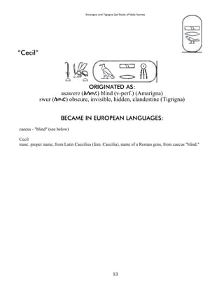 Amarigna & Tigrigna Qal Roots of Male Names | PDF