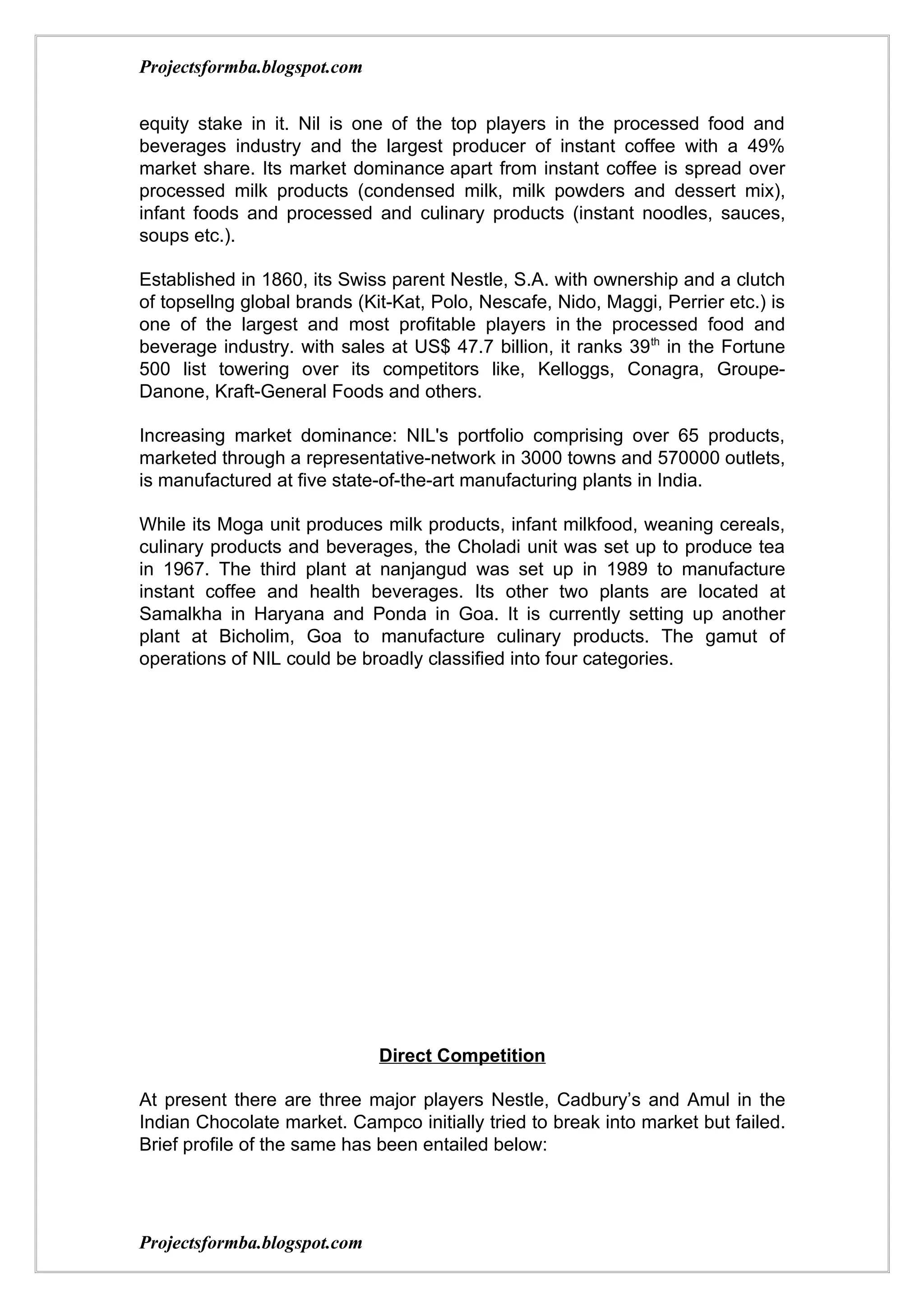 A marketing project report on nestle vs cadbury | DOC