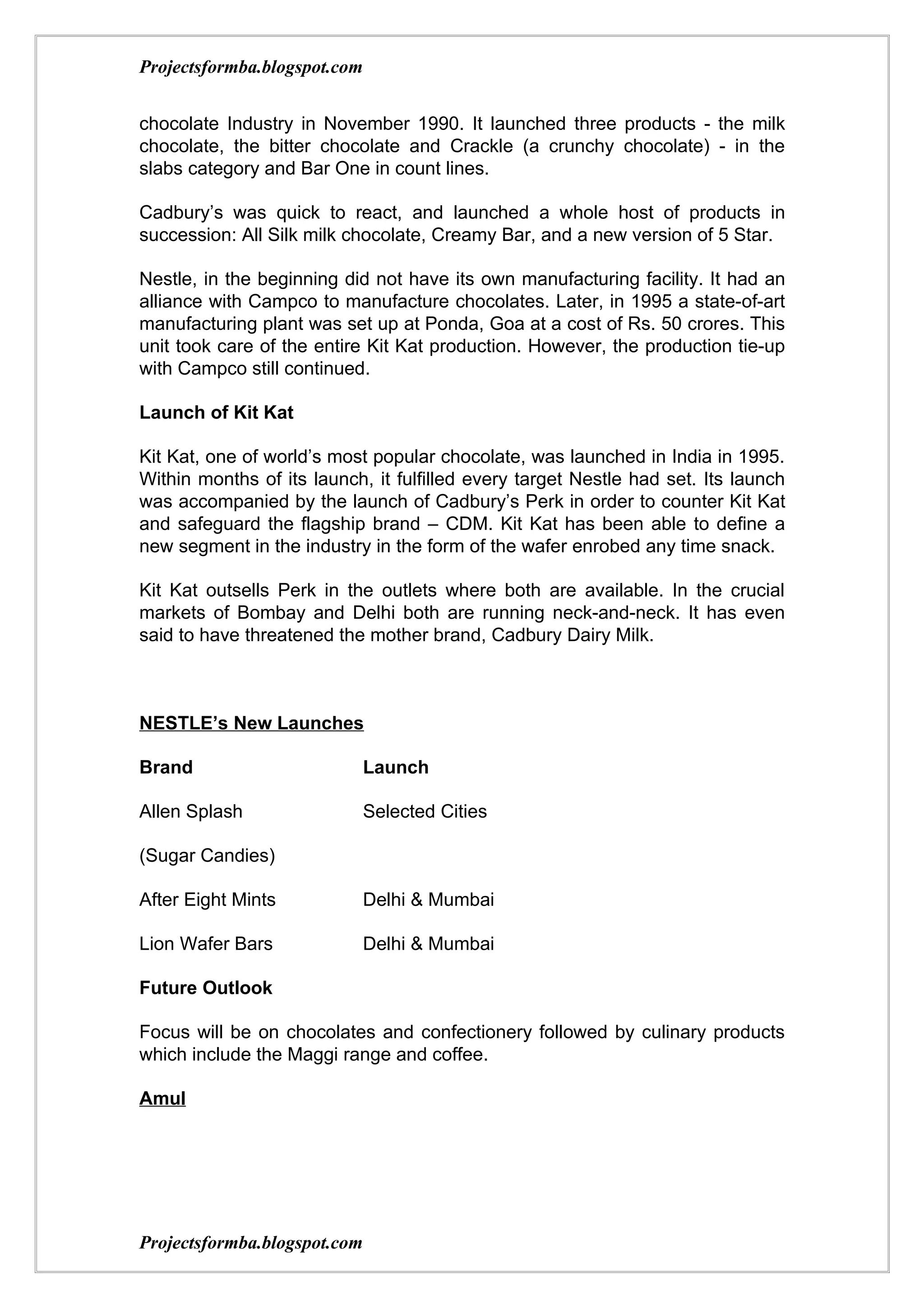 A marketing project report on nestle vs cadbury | DOC