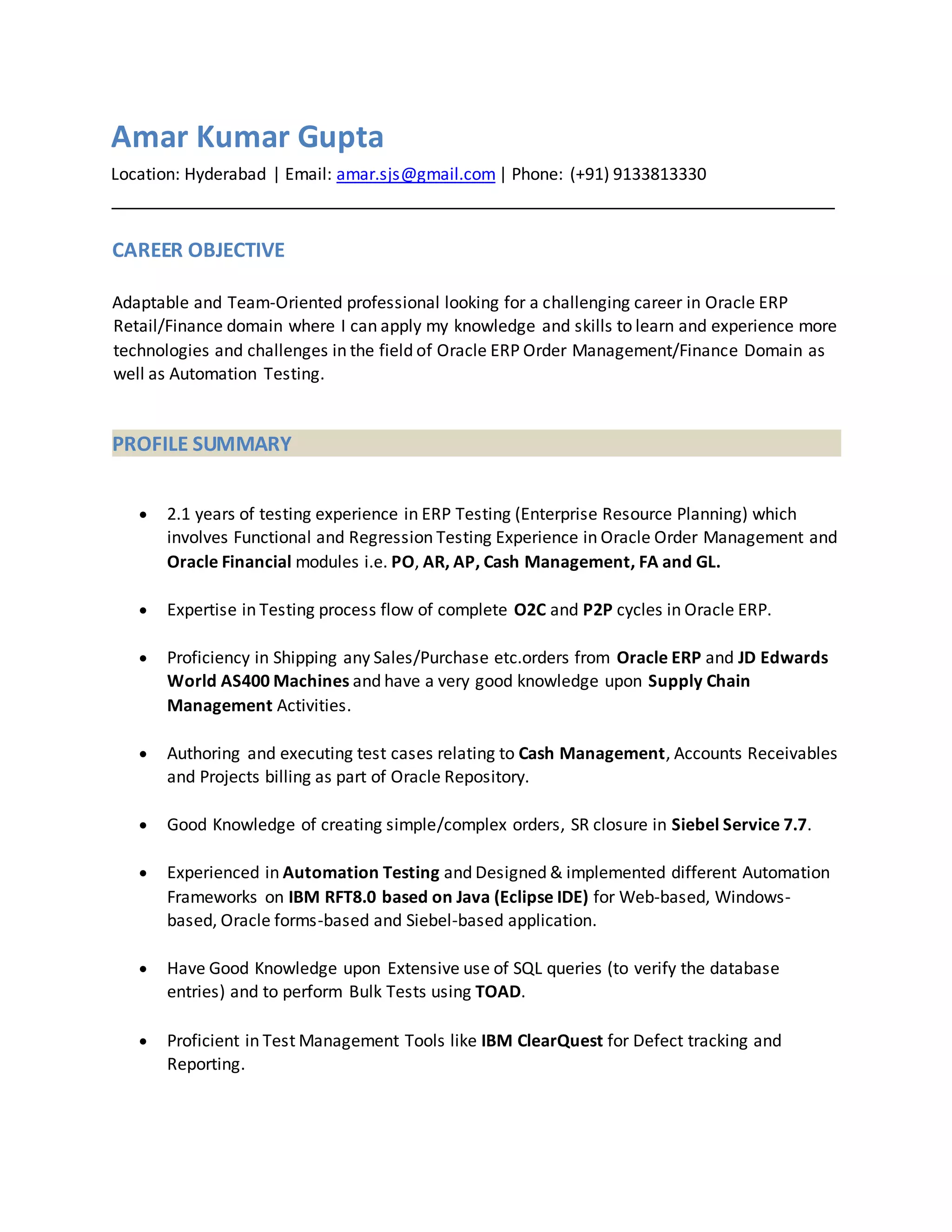 Amar resume | DOCX | Computer Software and Applications | Computing