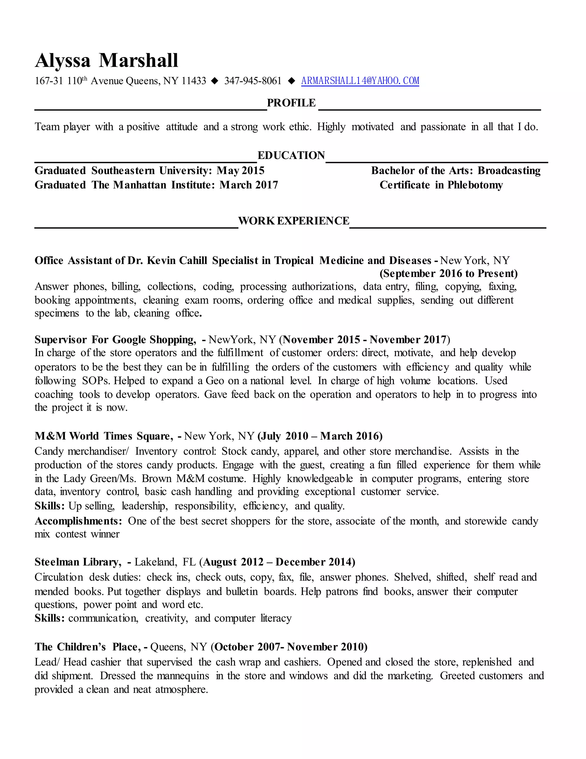 Alyssa Marshall Resume 2018 | PDF