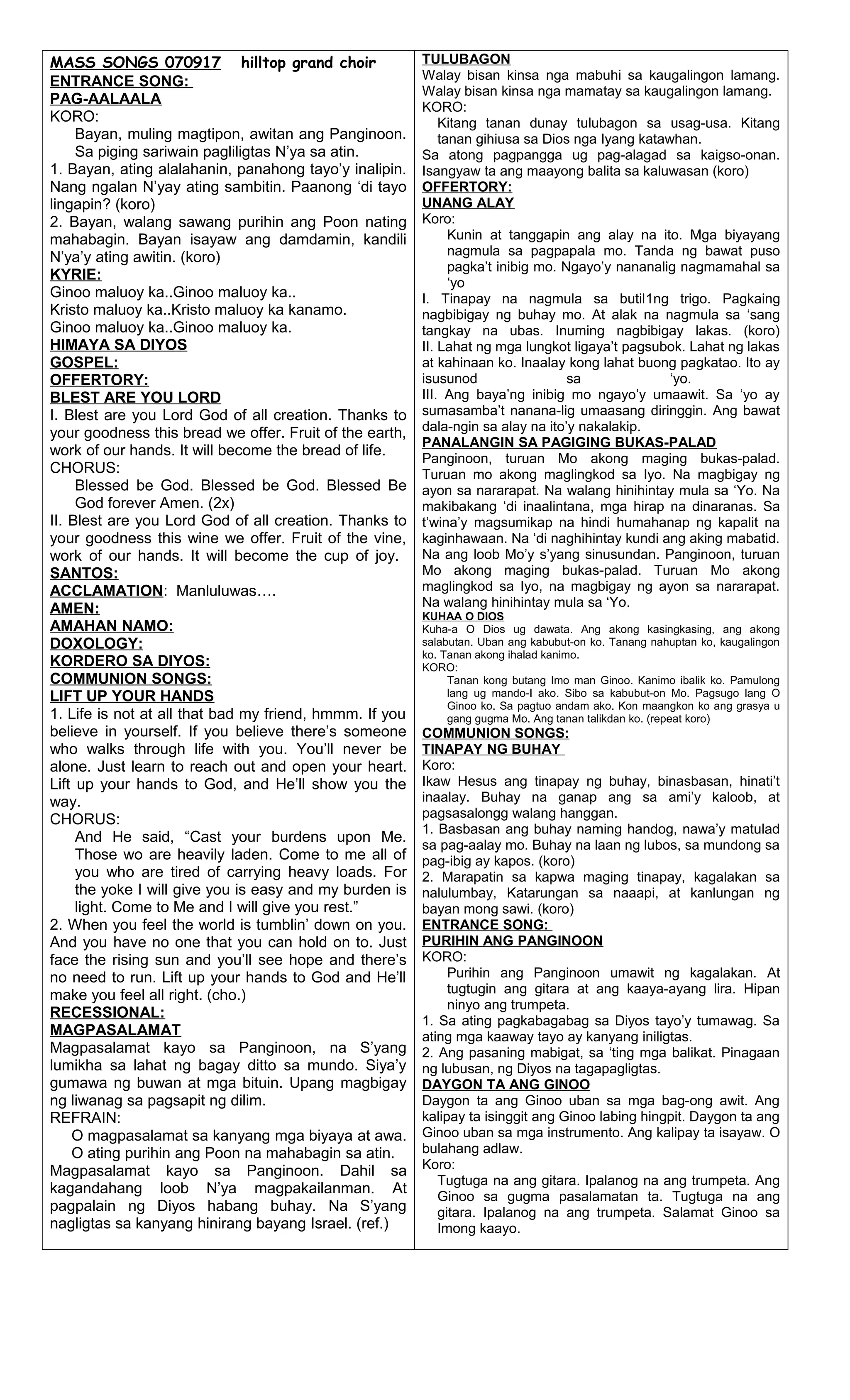 A mass songs 070917_hilltop_grand choir | DOC