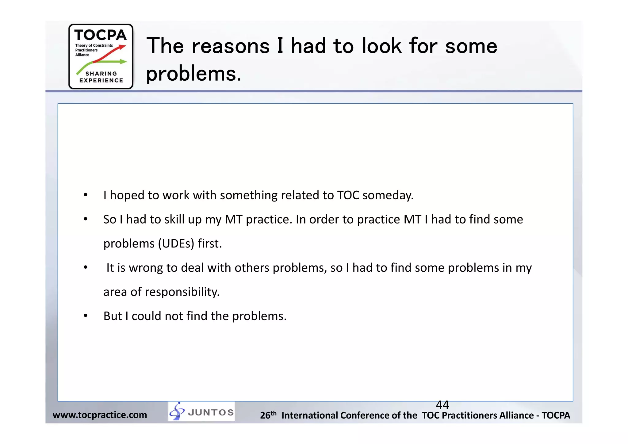 13 years of experience on using TOC Thinking Process for my life | PPT