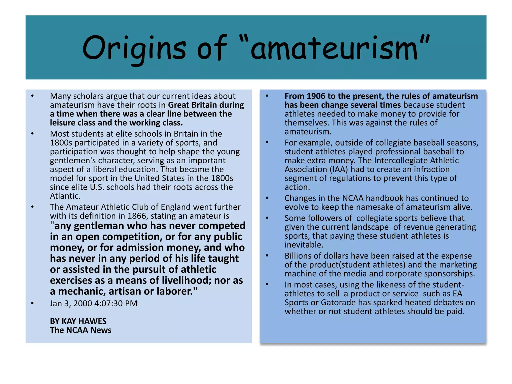 Amateurism Presentation | PPTX | College Football | College Sports