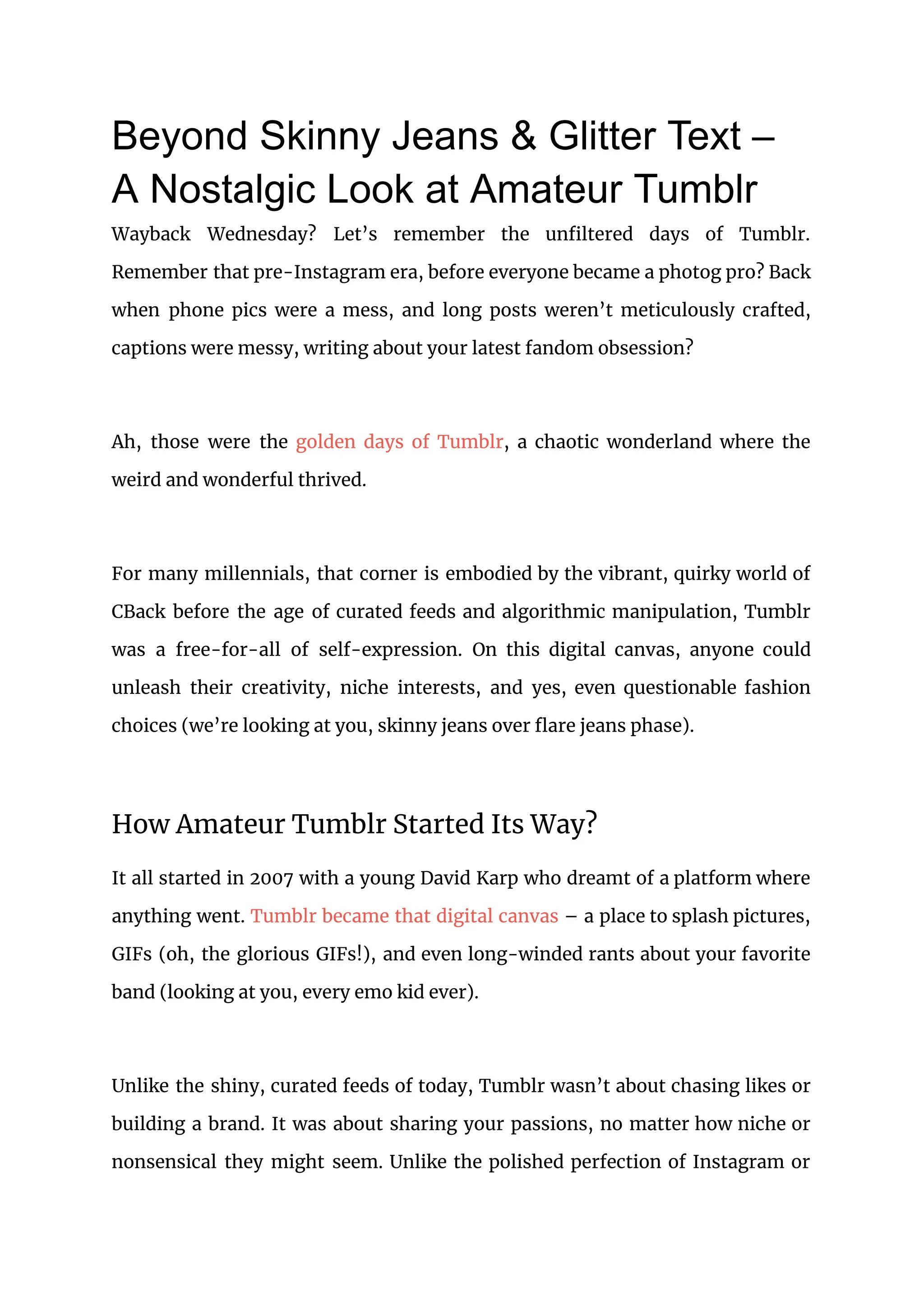 Glitter Text & Skinny Jeans: Tumblr’s Nostalgic Amateur Days | PDF